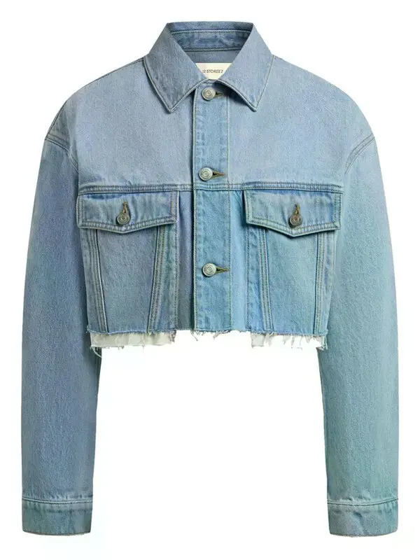 12 STOREEZ Frayed-hem Denim Jacket - Blue