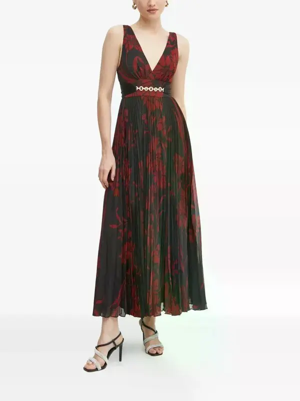 MARCIANO Floral Print Pleated Dress - Black