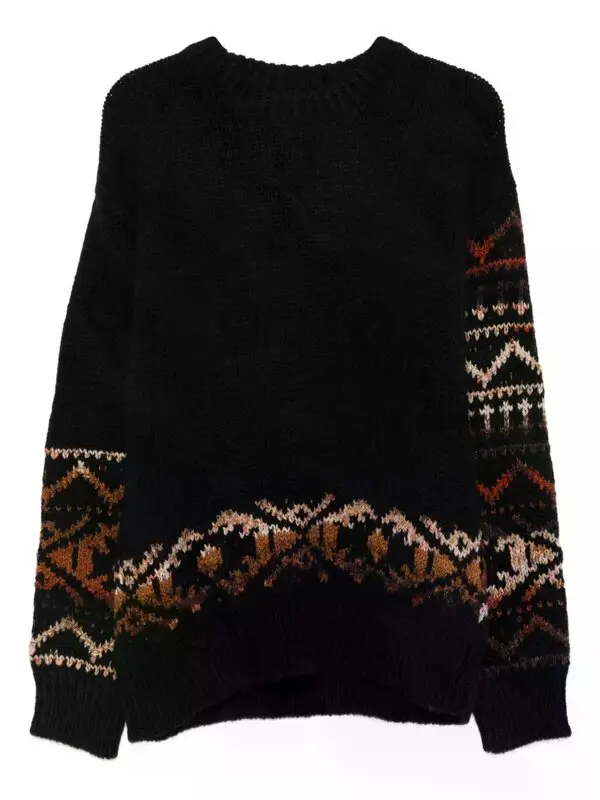 Nn07 Relaxed-fit Patterned Crew Neck Sweater - Black