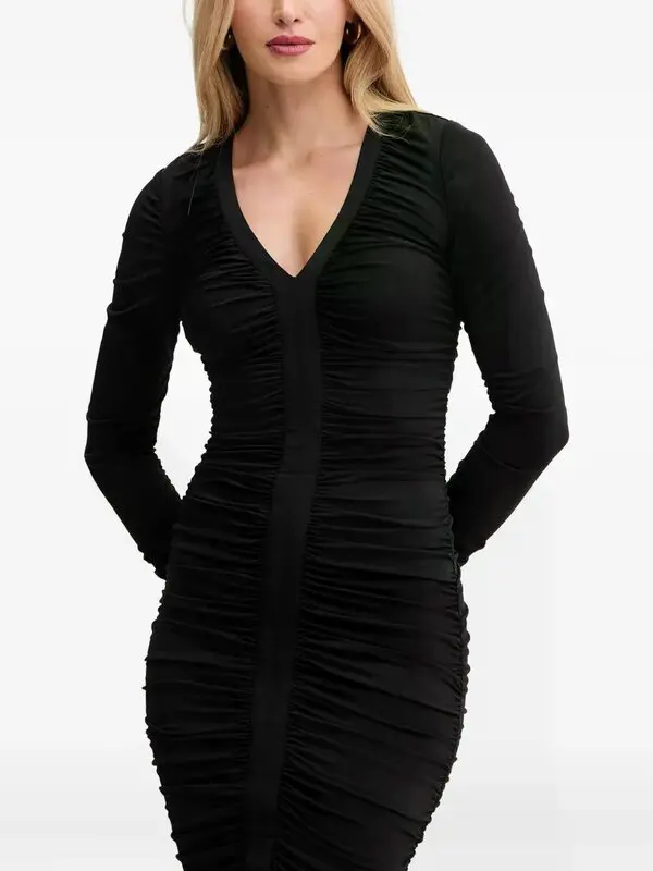 marciano ruched dress Ruched-detail V-neck Midi Dress