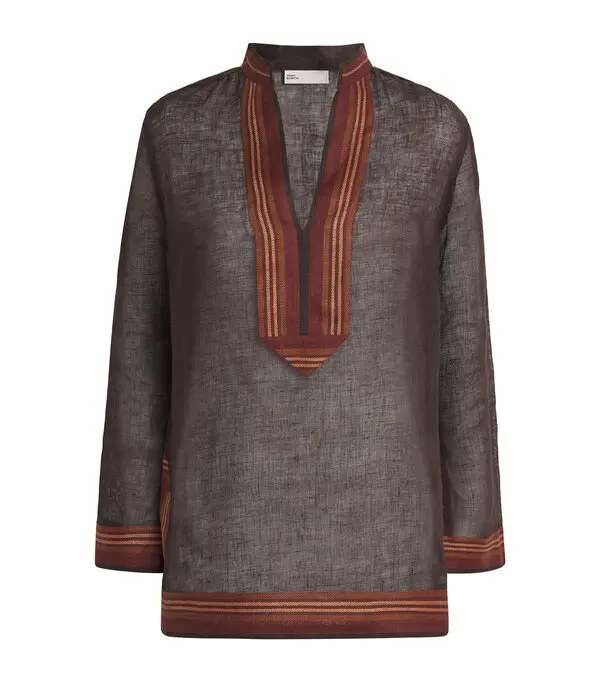 Tory Burch Linen Striped Tunic - Brown