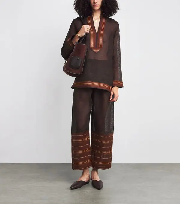Tory Burch Linen Striped Tunic - Brown