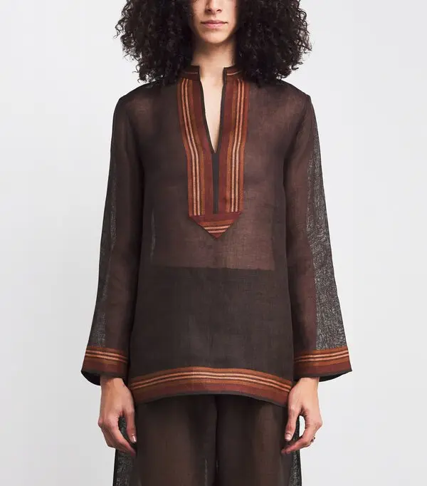 Tory Burch Linen Striped Tunic - Brown