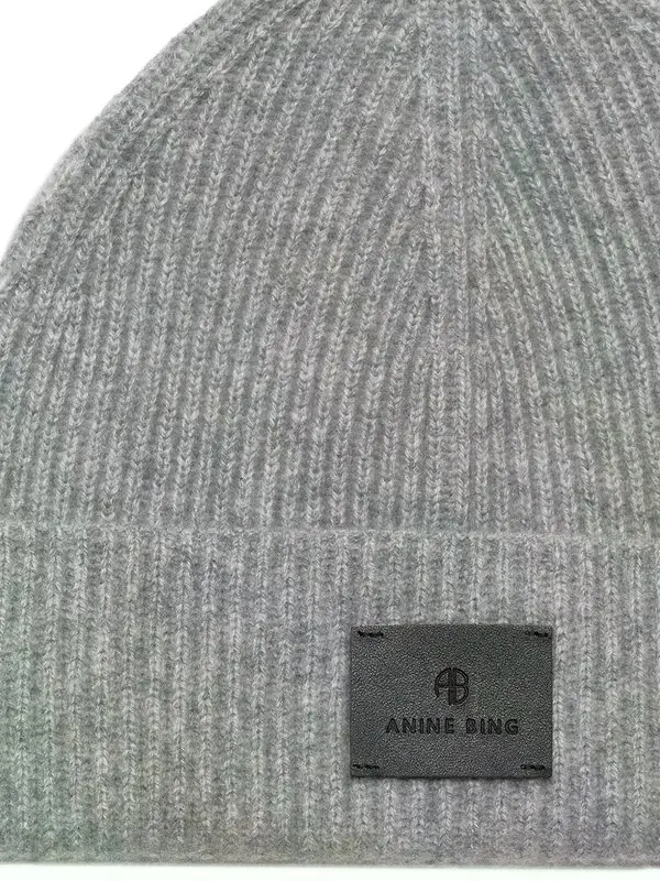 ANINE BING Carley Logo-patch Beanie - Grey