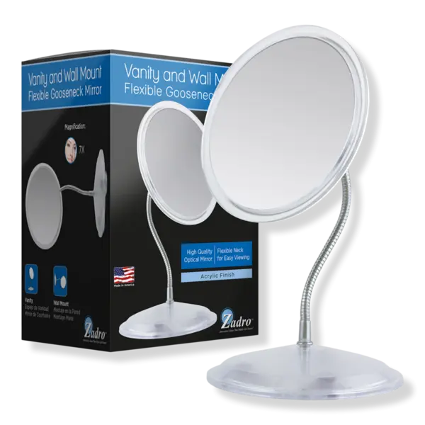 ZADRO Gooseneck Wall Mounted Makeup Mirror With 7x, Suction Cup - Clear