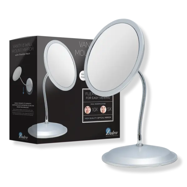 ZADRO Gooseneck Wall Mounted Makeup Mirror With 10x/5x - Silver