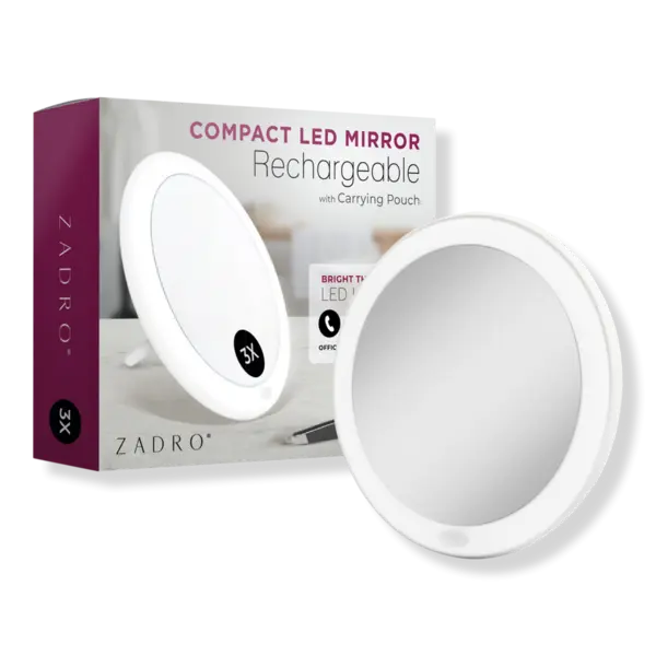 ZADRO Rechargeable Lighted Compact Mirror With 3x Magnification - White