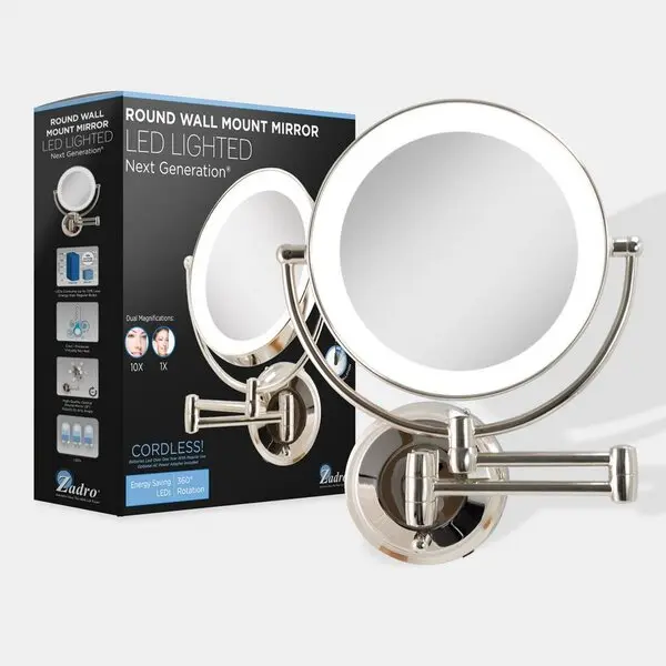 ZADRO Lighted Wall Mounted Makeup Mirror With 10x/1x Battery/cord - Polished Nickel