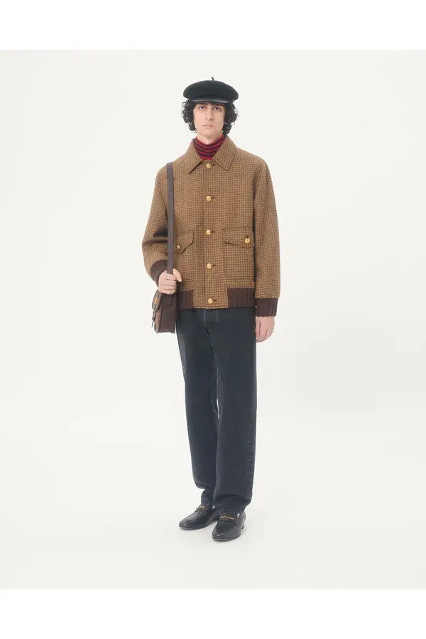 Valentino Garavani Wool Bomber Jacket With Houndstooth Pattern
