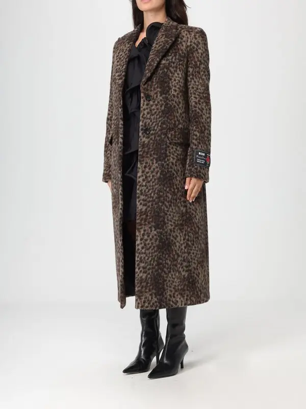 MSGM Leopard Print Long Coat - Brown