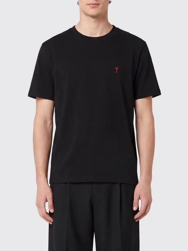 AMI Paris Long-sleeved Organic Cotton T-shirt With Embroidered Logo - Black
