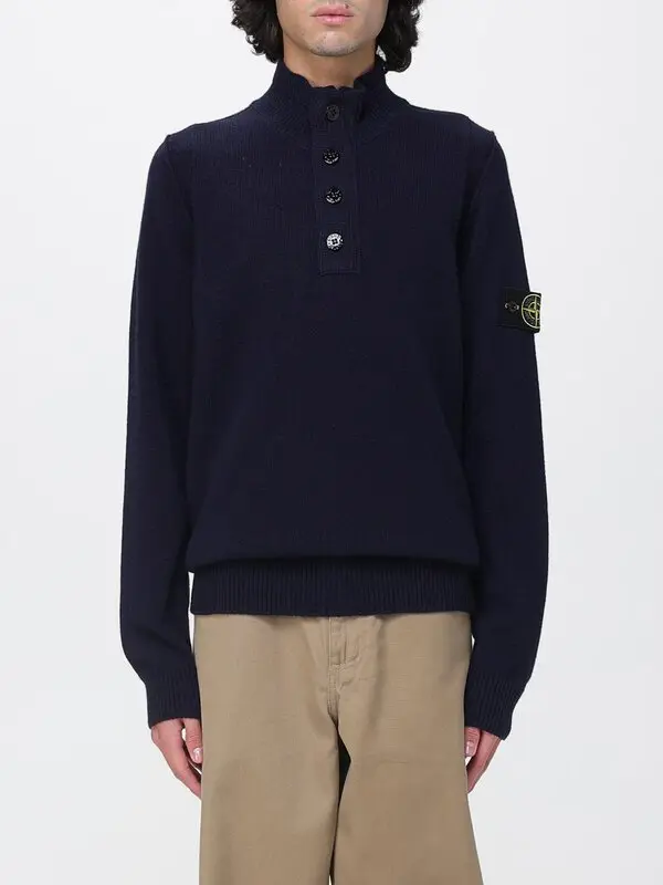 Stone Island Virgin Wool Turtleneck Jumper With Compass Logo Patch - Blue