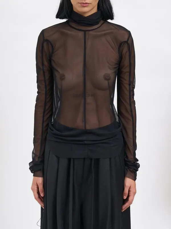 Andrea Ya'aqov Sheer Mesh High Neck Top - Black