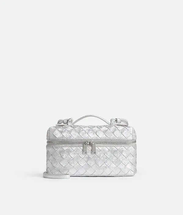 Bottega Veneta Intrecciato Lamina Satin Leather Vanity Case - Silver