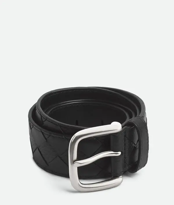 BOTTEGA  VENETA Bottega Veneta Intrecciato Leather Belt - Black