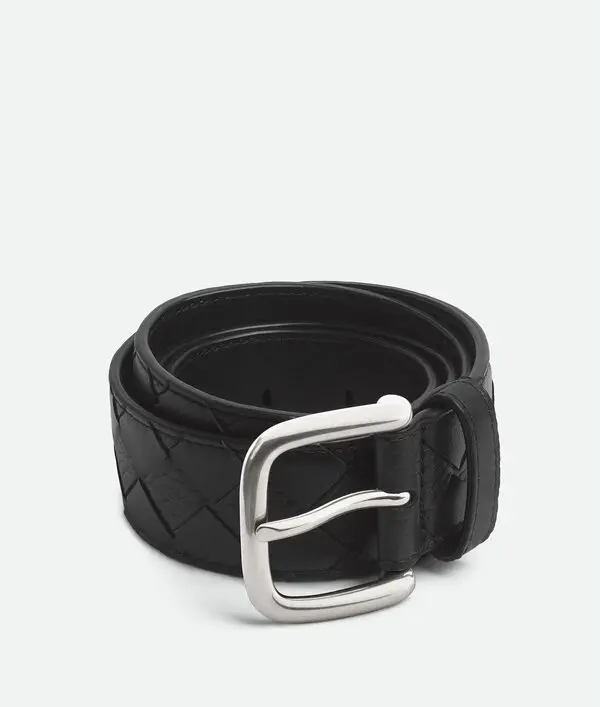 BOTTEGA  VENETA Bottega Veneta Intrecciato Leather Belt - Black