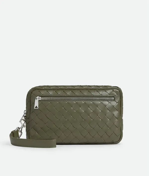 BOTTEGA  VENETA Intrecciato Calfskin Pouch With Wristlet - Crocodile