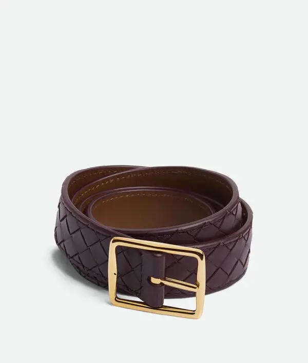 Bottega Veneta Reverso Intrecciato Leather Belt - Dark Barolo/nocciola