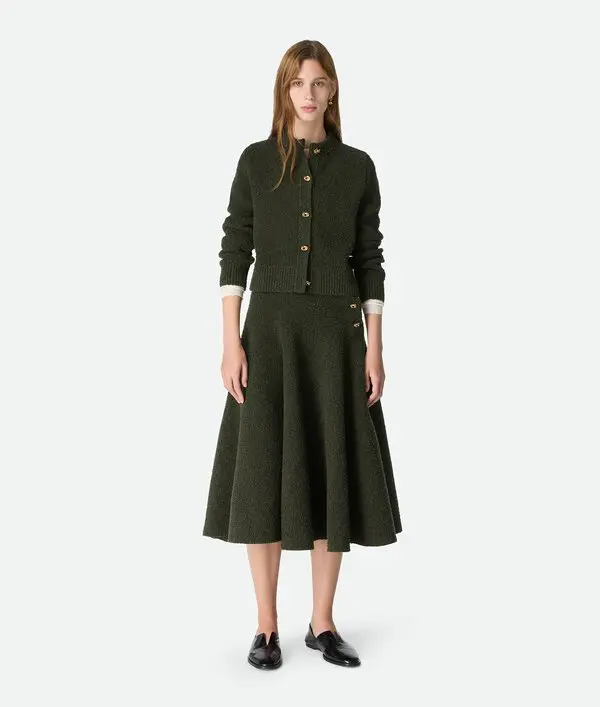 Bottega Veneta Wool Bouclé Cardigan - Dark Green