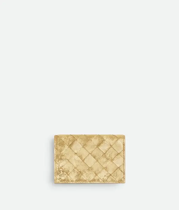 BOTTEGA  VENETA Intrecciato Business Card Case - Gold