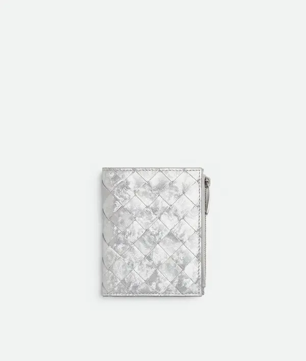 Bottega Veneta Intrecciato Small Bi-fold Wallet - Silver