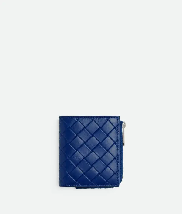 BOTTEGA  VENETA Intrecciato Stamp Bi-fold Wallet - Blue Royal