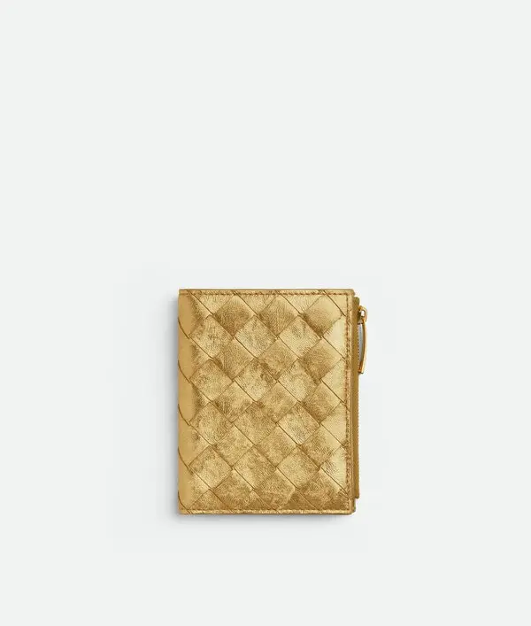 Bottega Veneta Intrecciato Small Bi-fold Wallet - Gold