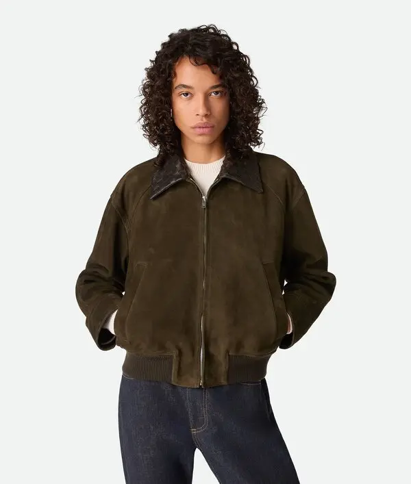 Bottega Veneta Suede Leather Blouson - Deep Moss