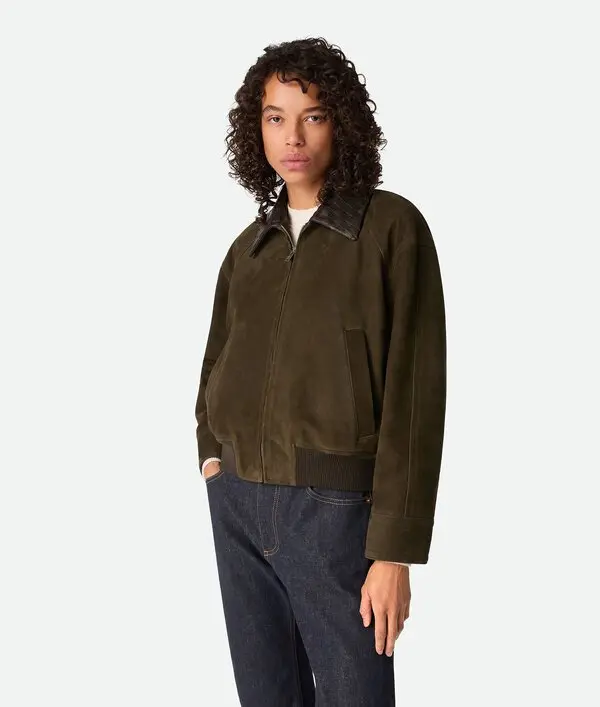 Bottega Veneta Suede Leather Blouson - Deep Moss
