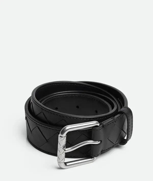 BOTTEGA  VENETA Intrecciato Calfskin Belt - Black