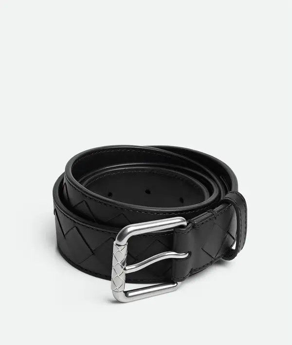 BOTTEGA  VENETA Intrecciato Calfskin Belt - Black