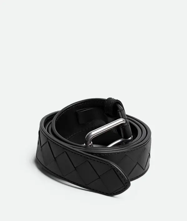Bottega Veneta Intrecciato Calfskin Leather Belt - Black