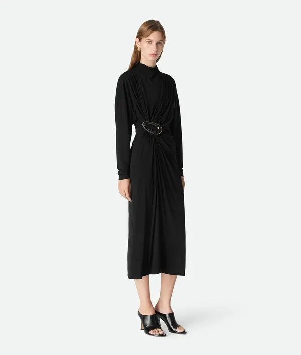 Bottega Veneta Crepe Viscose Jersey Midi Dress - Black