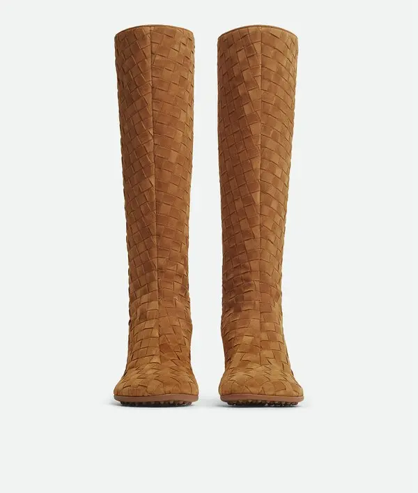 Bottega Veneta Intrecciato Suede Knee-high Boots - Caramel