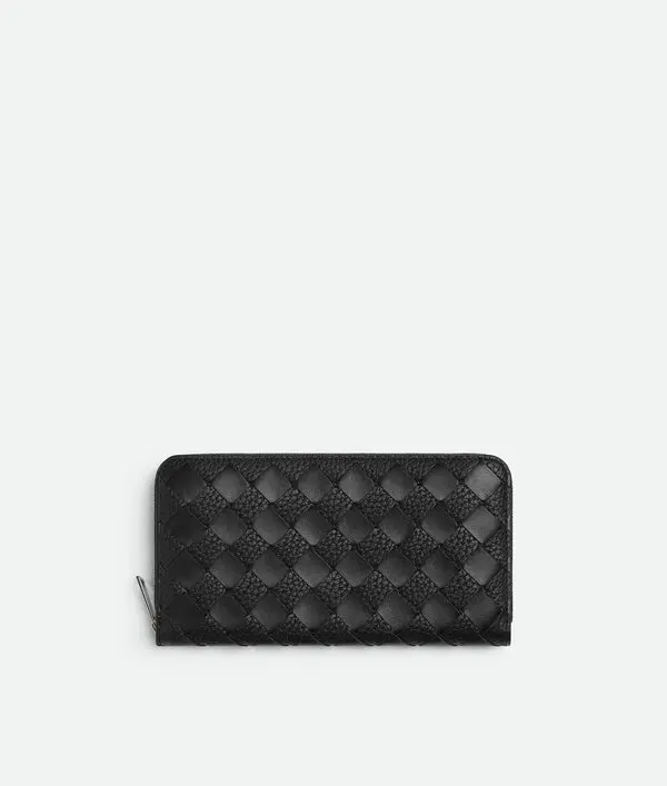 Bottega Veneta Intrecciato Zip Around Wallet - Black