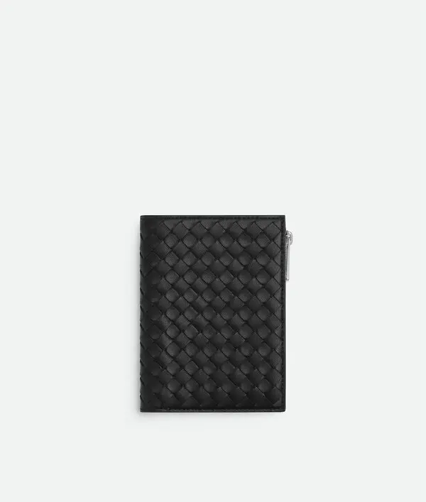 BOTTEGA  VENETA Intrecciato Piccolo Passport Case With Zip - Black