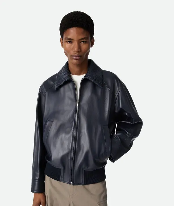 Bottega Veneta Leather Blouson - Navy