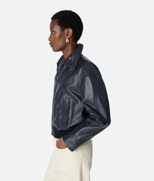 Bottega Veneta Leather Blouson - Navy