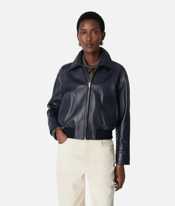 Bottega Veneta Leather Blouson - Navy