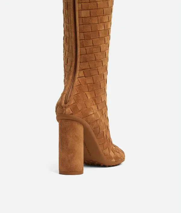 Bottega Veneta Intrecciato Suede Knee-high Boots - Caramel