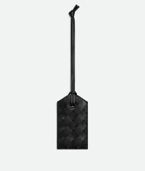 BOTTEGA  VENETA Intrecciato Calfskin Leather Tag Holder - Black