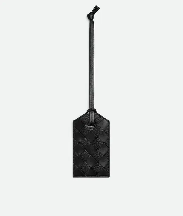 BOTTEGA  VENETA Intrecciato Calfskin Leather Tag Holder - Black