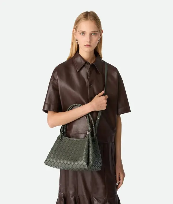 BOTTEGA  VENETA Intrecciato Leather Shoulder Bag - Pickle