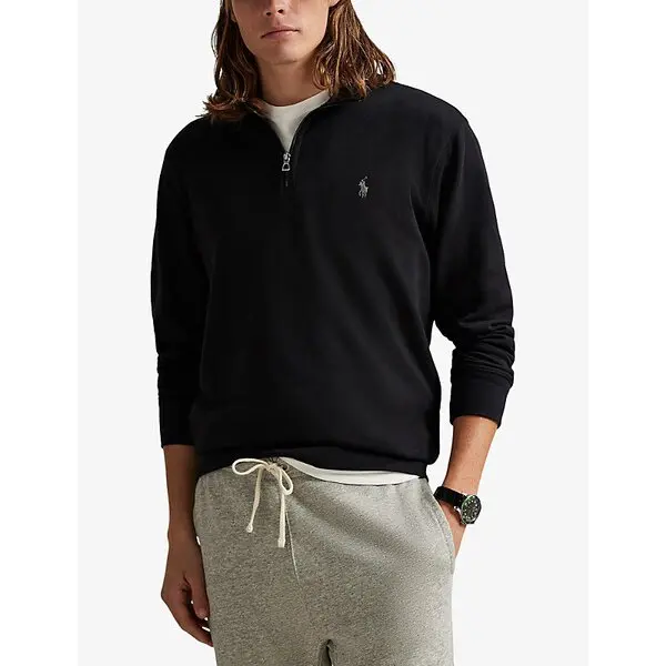 Polo Ralph Lauren Brand-embroidered Half-zip Cotton-blend Sweatshirt - Black
