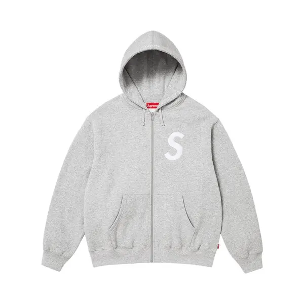 Supreme Logo Zip Up Hooded Sweatshirt - Grey