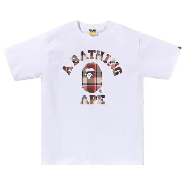 A BATHING APE Check College Tee - White