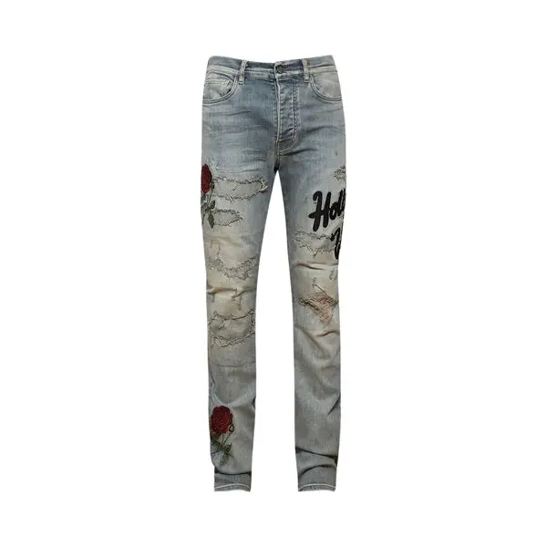 Amiri Floral Sequin Repaired Slim Jeans