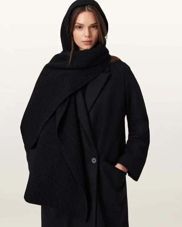 ALLSAINTS Wren Hooded Wool Scarf - Black