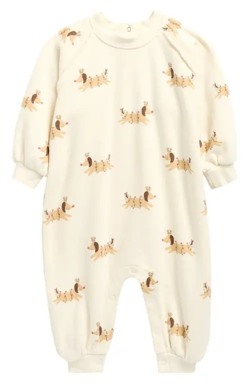 QUINCY MAE Christmas Print Raglan Sleeve Romper - Ivory