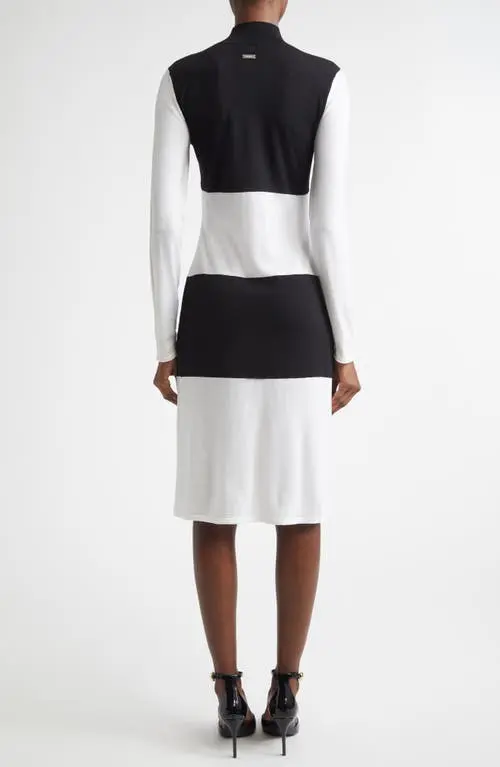 FERRAGAMO Colorblock Virgin Wool Sweater Dress - White/black